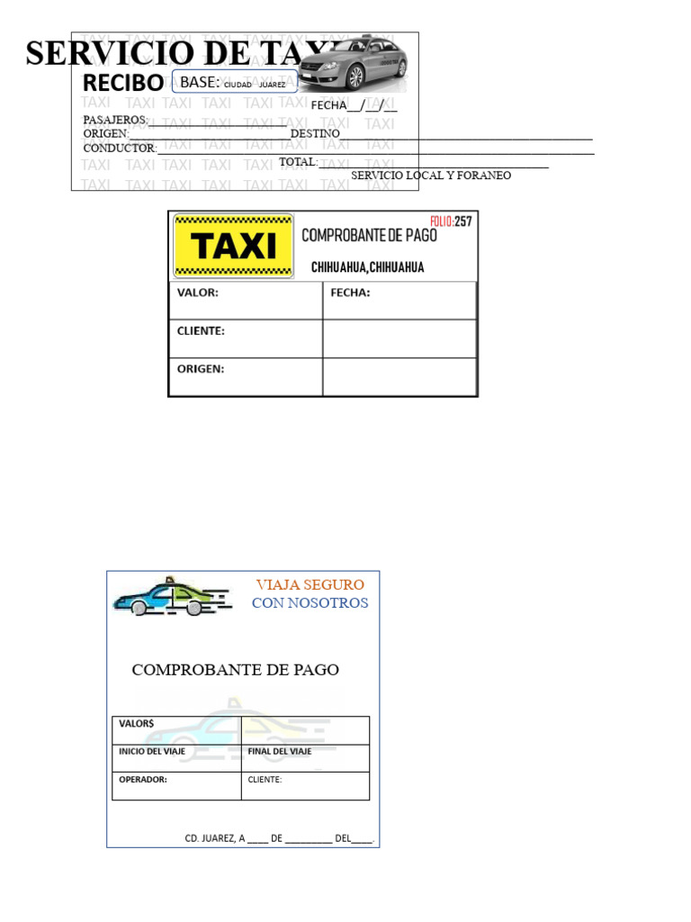 Formato de Recibo de Taxi en Español | PDF | Vehículos comerciales ...