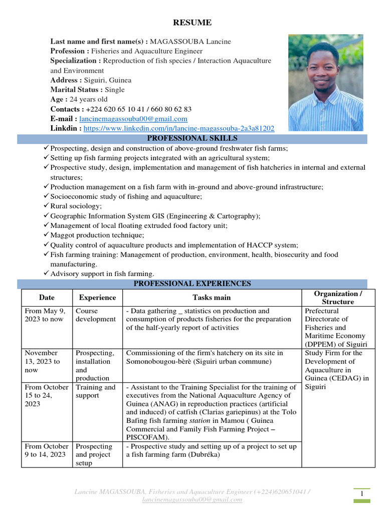 CV Lancine MAGASSOUBA English | PDF | Aquaculture | Fishing Industry