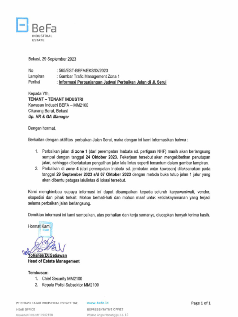 Informasi Perbaikan Jalan Zona 1 Dan Zona 4 | PDF