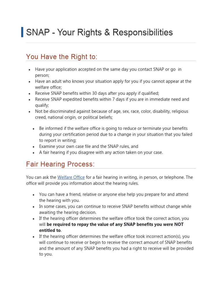 SNAP Rights and Responsibilities Guide | PDF | Supplemental Nutrition ...