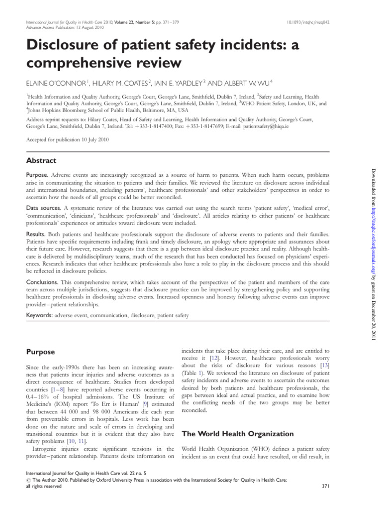 Patient Safety Incident Disclosure Review | PDF | Patient Safety | Patient