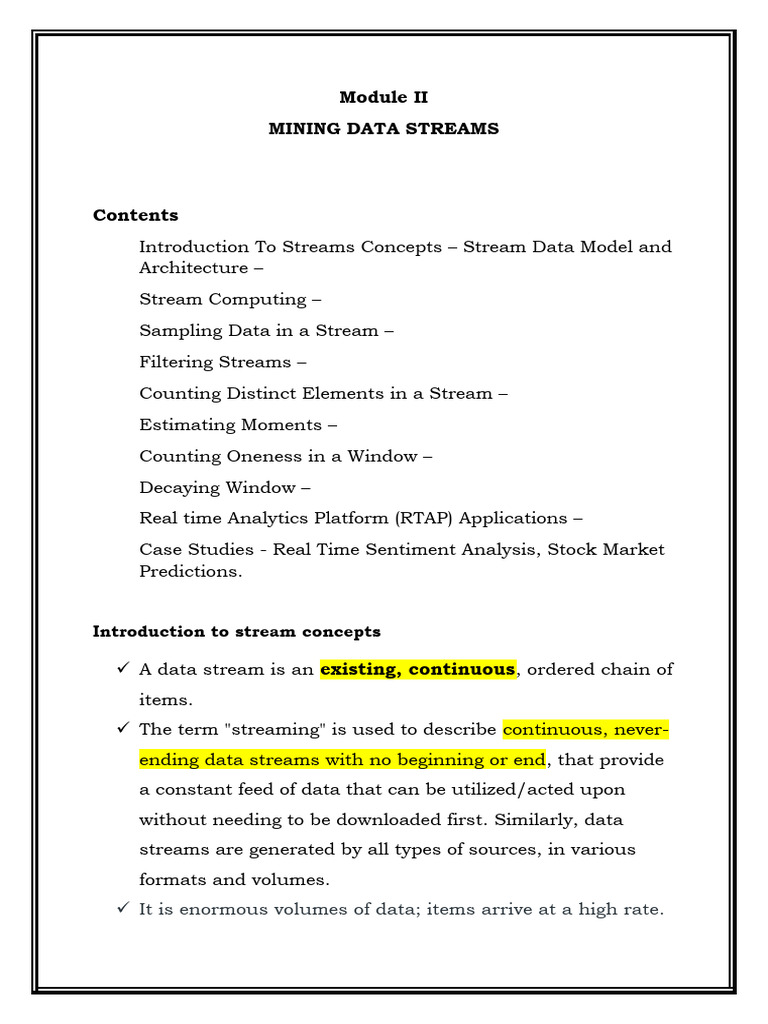 Module-2-MINING DATA STREAMS | PDF | Sampling (Statistics) | Databases