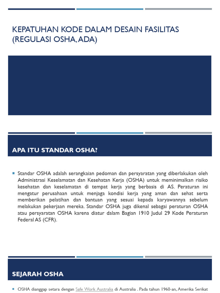 Kepatuhan OSHA dan ADA dalam Desain Fasilitas | PDF | Teknologi & Rekayasa
