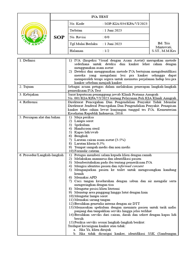 Prosedur dan Hasil IVA Test | PDF