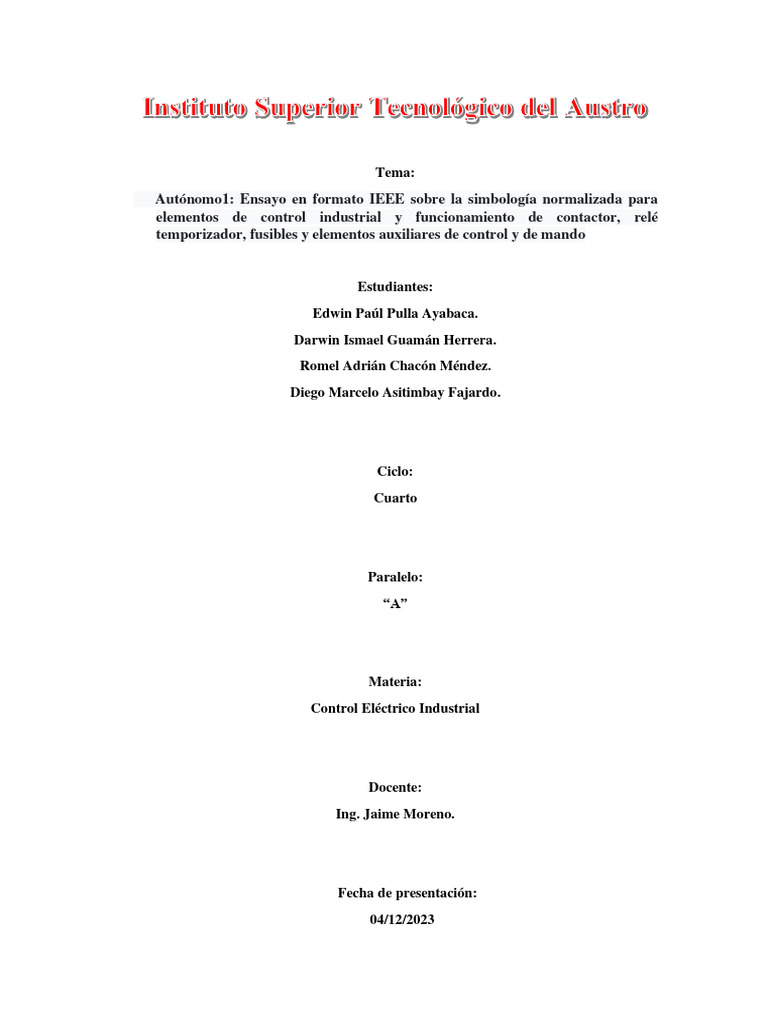 A1 CEI Pulla Guaman Chacon Asitimbay | PDF | Relé | Fusible (Eléctrico)