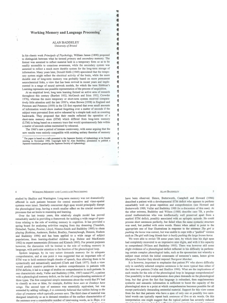 4 Baddeley - Working Memory and Language Processing | PDF