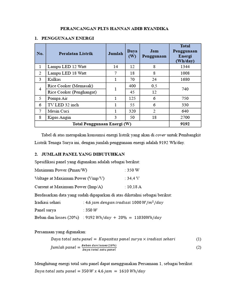 Perhitungan Panel Surya | PDF
