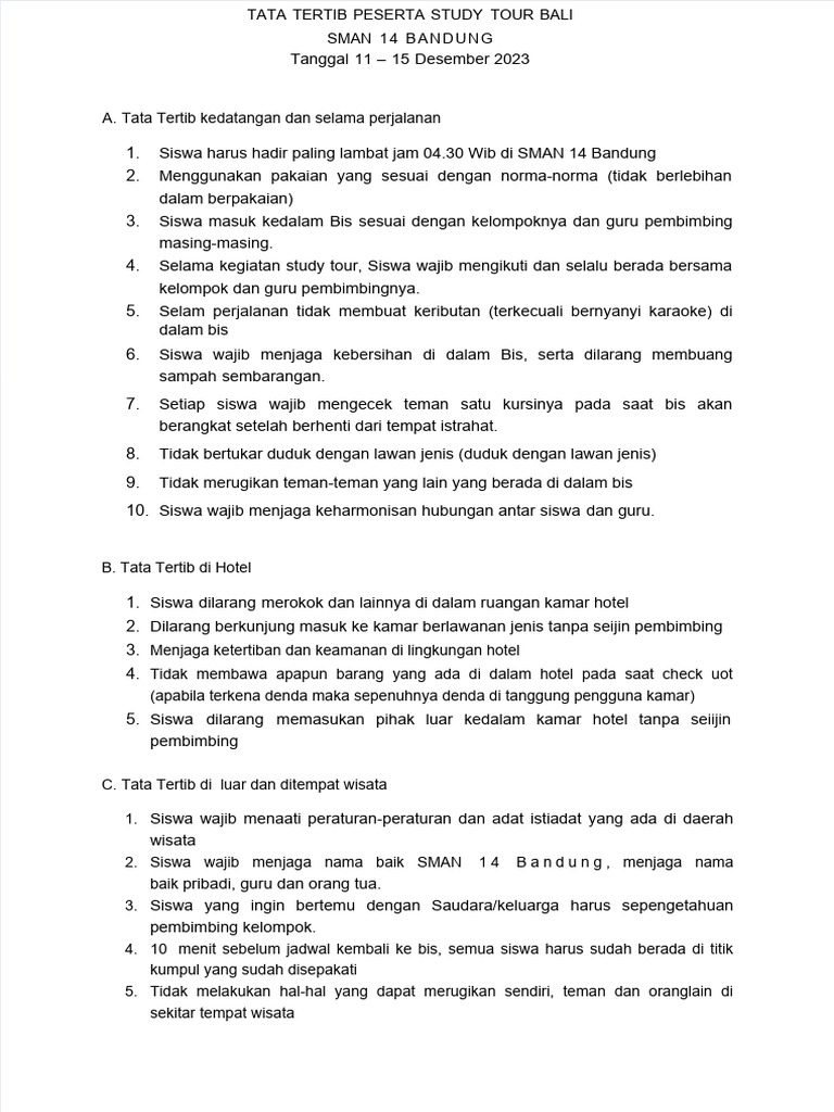 Tata Tertib Kegiatan Study Tour | PDF