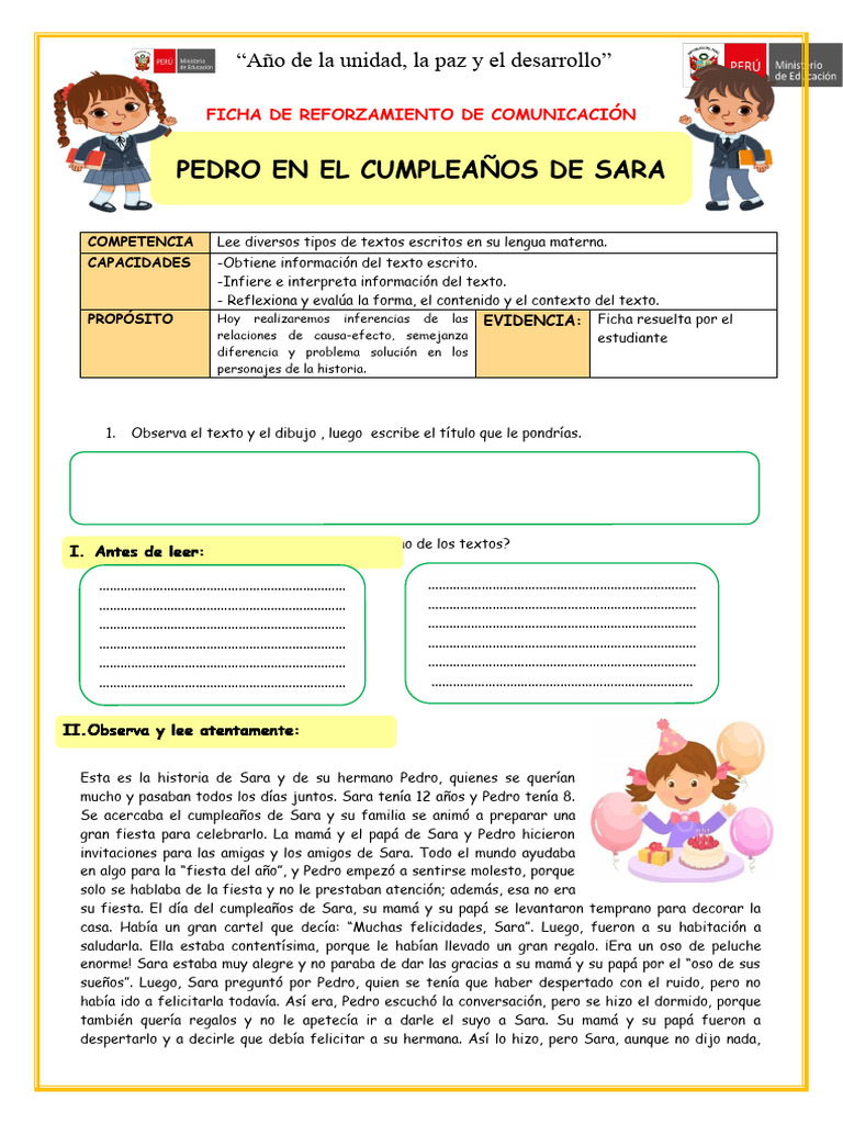 Reforzam-Comun-Pedro en El Cumpleaños de Sara | PDF | Cumpleaños