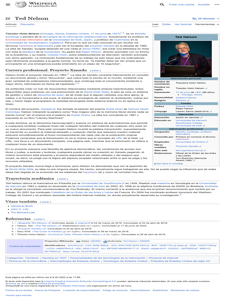 Ted Nelson - Wikipedia, La Enciclopedia Libre | PDF | ciberespacio ...