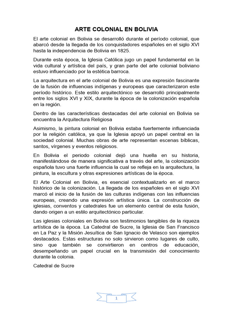 Arte Colonial en Bolivia 1 | PDF | Bolivia | Colonización española de ...