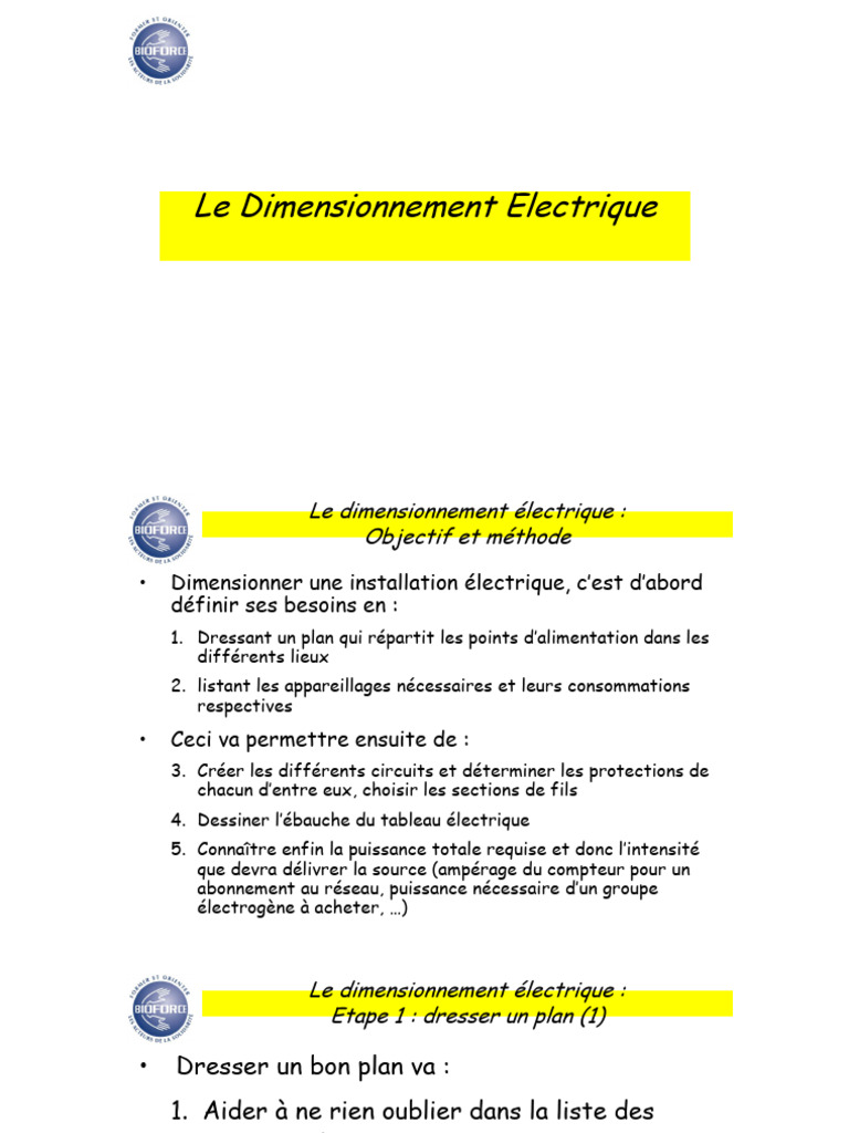 Dimensionnement Électrique Essentiel | PDF | Climatisation | Puissance ...