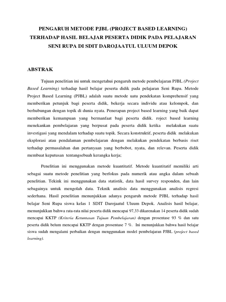 Pengaruh Metode PJBL Pada Pelajaran Seni Rupa | PDF