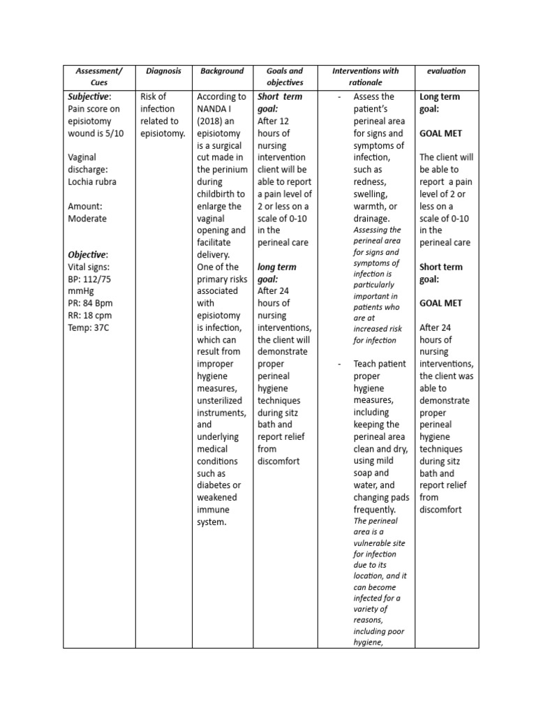 Episiotomy Infection Risk Management Plan | PDF | Wound | Hygiene