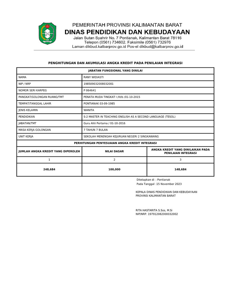 Contoh Pak 198509032008032001 | PDF