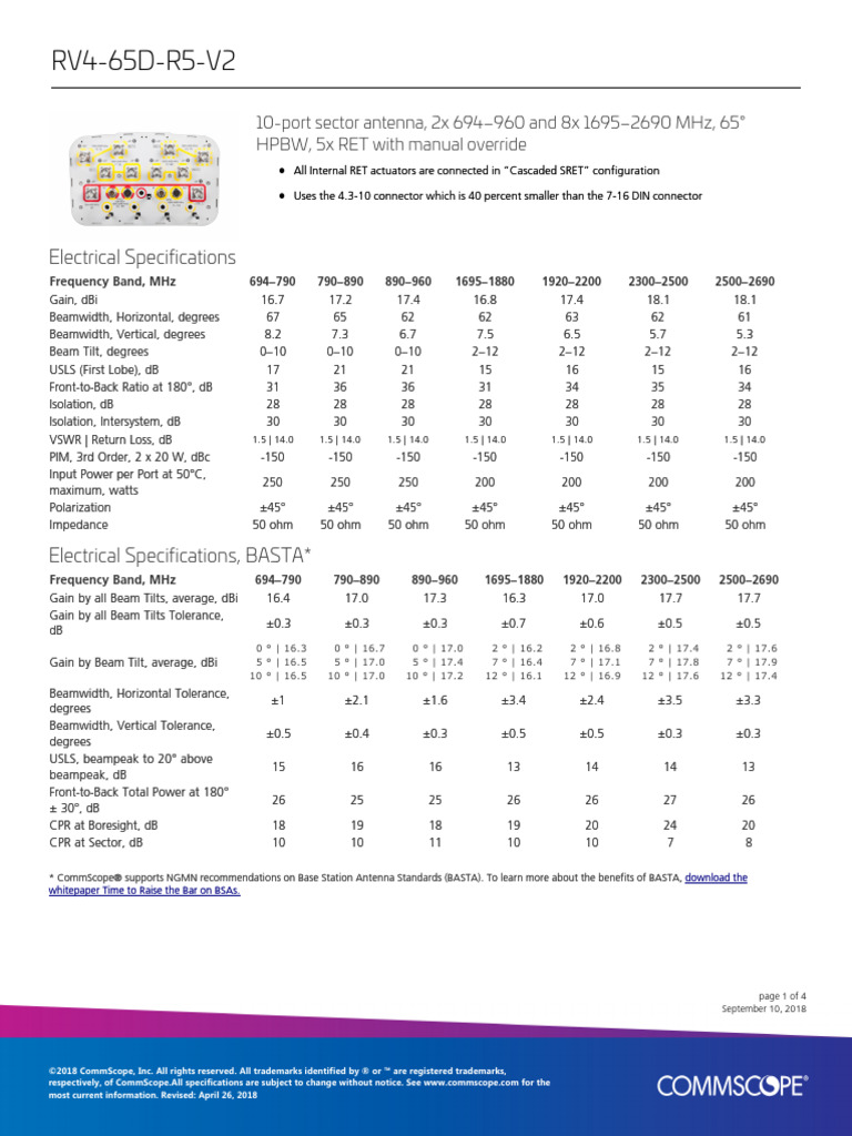 RV4-65D-R5-V2 (Commscope 10 Port) | PDF | Antenna (Radio) | Waves