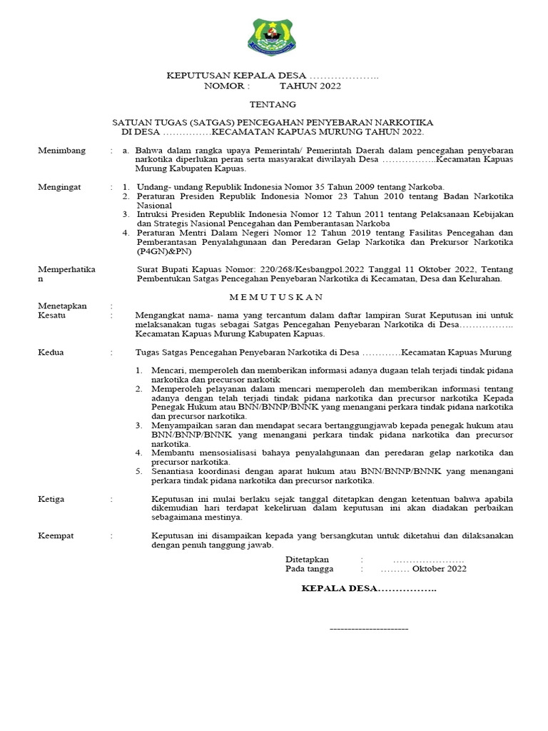 Contoh SK Narkotika Kelurahan Dan Desa | PDF Contoh SK Narkotika Kelurahan Dan Desa | PDF