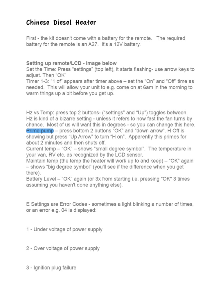 Chinese Diesel Heater Info | PDF