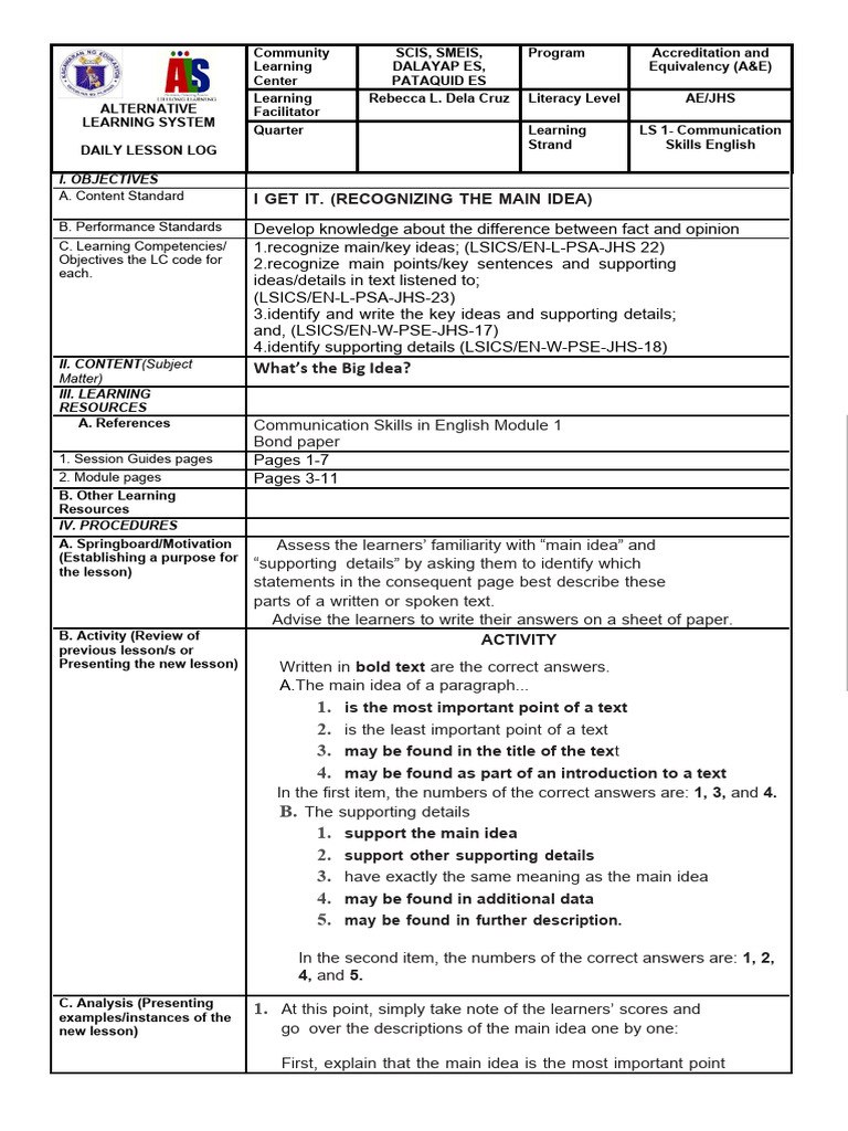 LS1 English Module 1 Lesson 1 LP | Download Free PDF | Learning | Snake