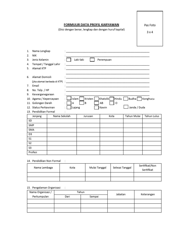 Formulir Data Profil Karyawan | PDF
