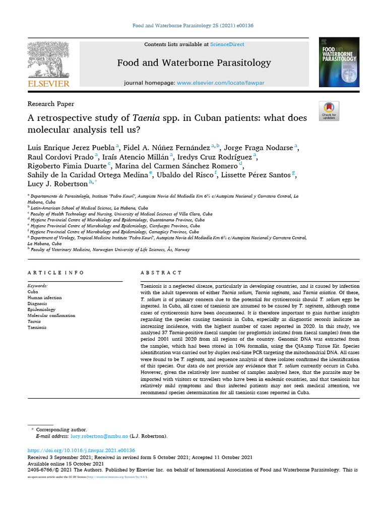 A Retrospective Study of Taenia SPP in Cuban Patient - 2021 - Food and ...