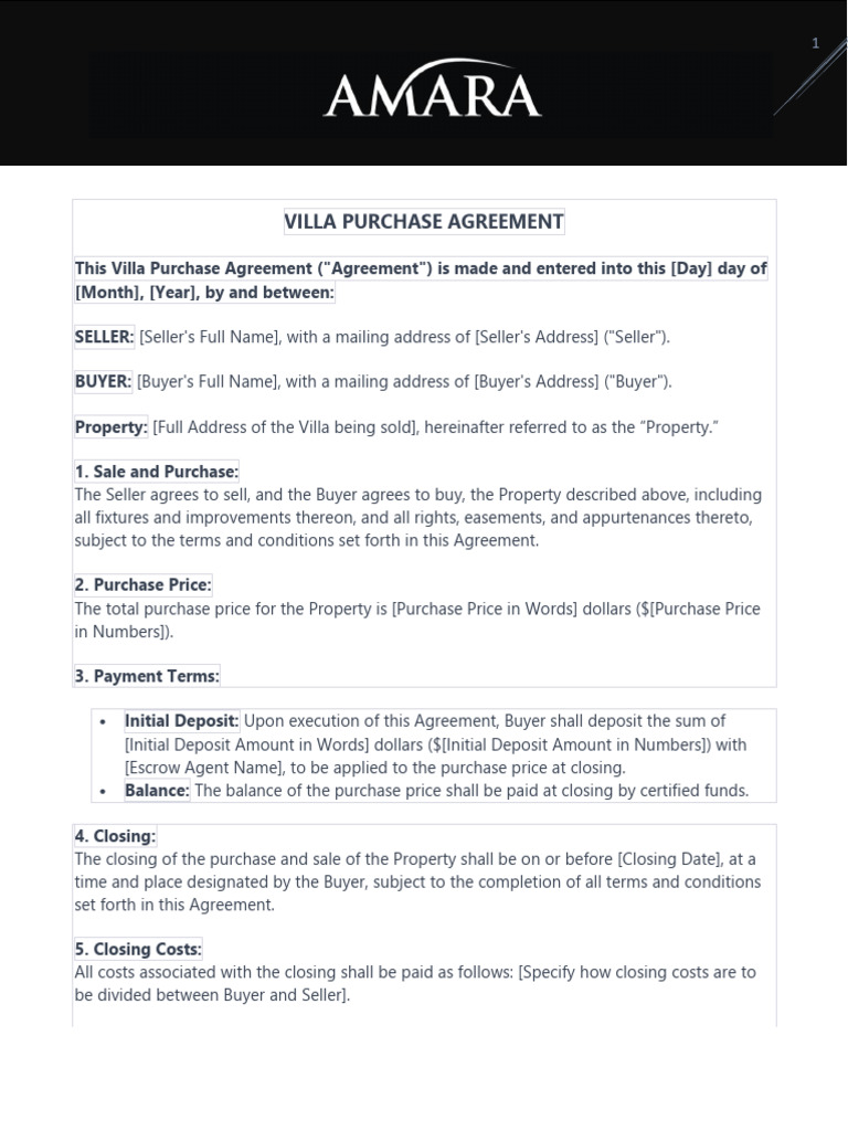 Villa Agreement Contract | PDF | Prices | Sales