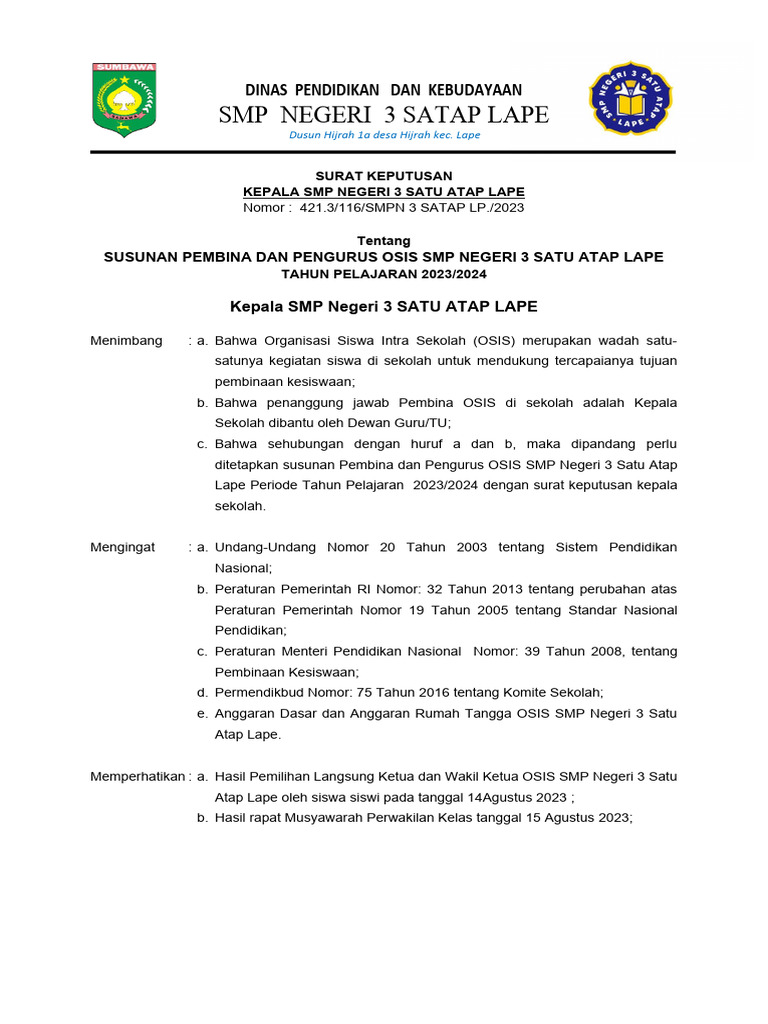 Susunan Pengurus OSIS SMP 2023/2024 | PDF | Karier & Perkembangan ...