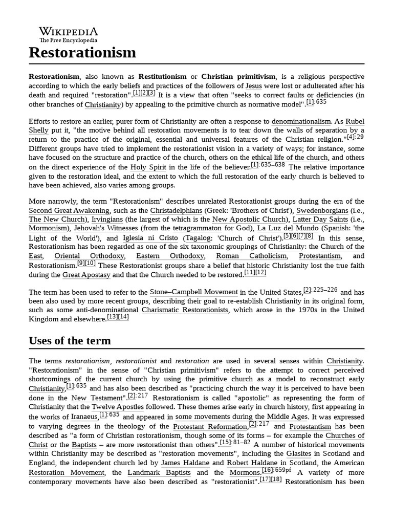 Restorationism Movement | PDF | Restorationism | Christian Denomination