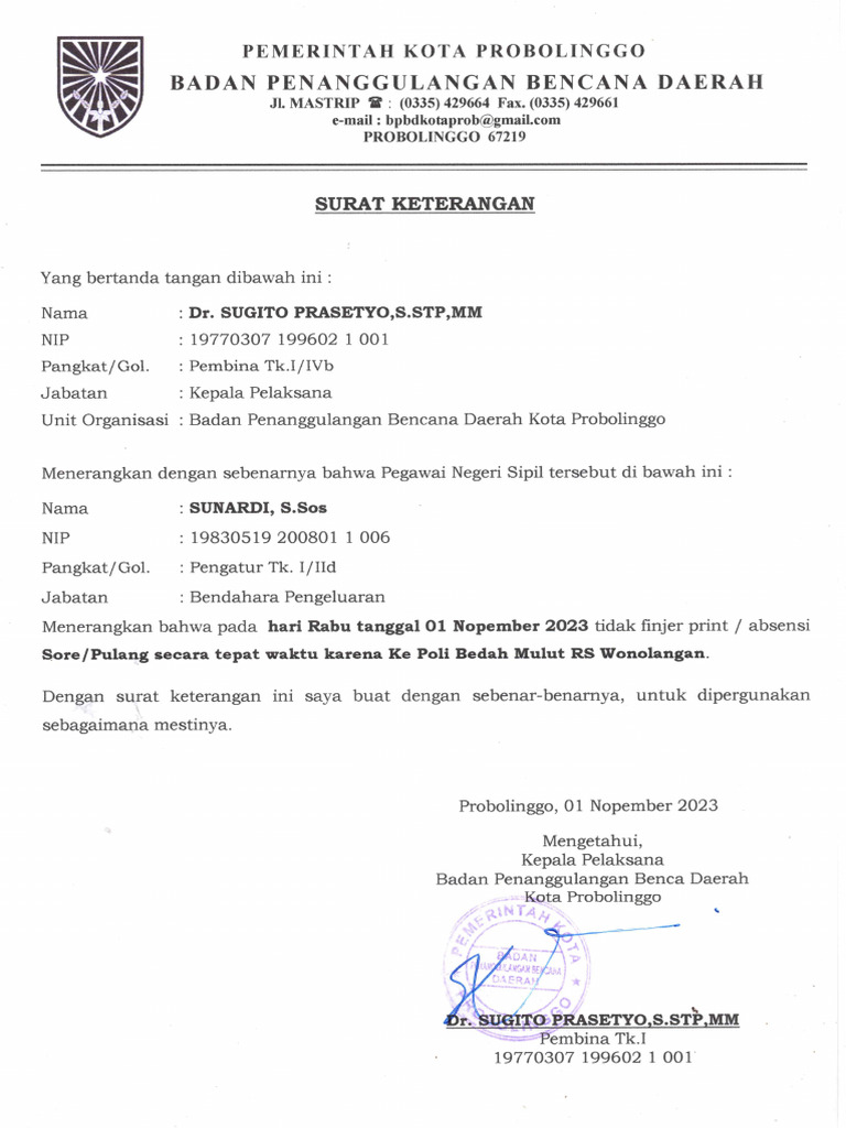 Surat Keterangan 1 Nop 2023 | PDF