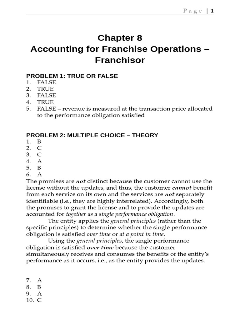 Sol. Man. Chapter 8 Acctg For Franchise Operations Franchisor 2021 Edition | PDF | Franchising ...