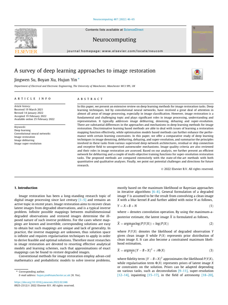 A Survey of Deep Learning Approaches To Image Restoration | PDF | Deep ...