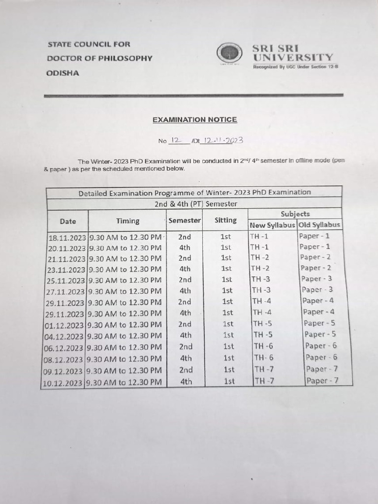 PHD Schedule 2023 | PDF