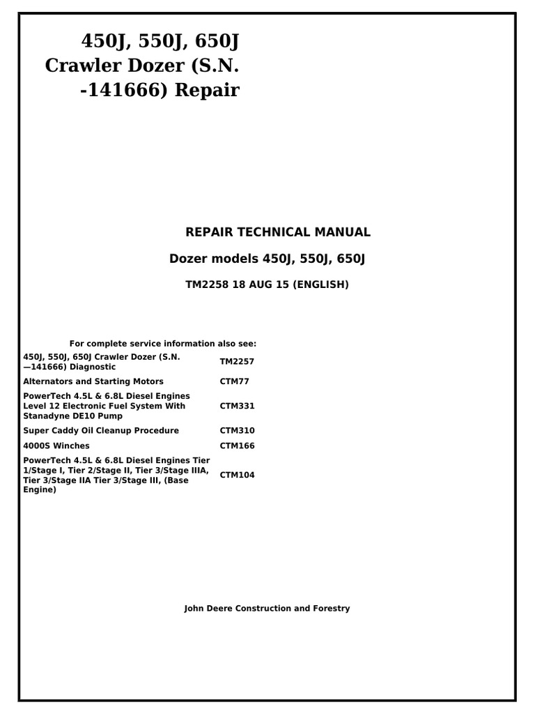 John Deere 650J Dozer Repair Manual | PDF | Manual Transmission | Engines
