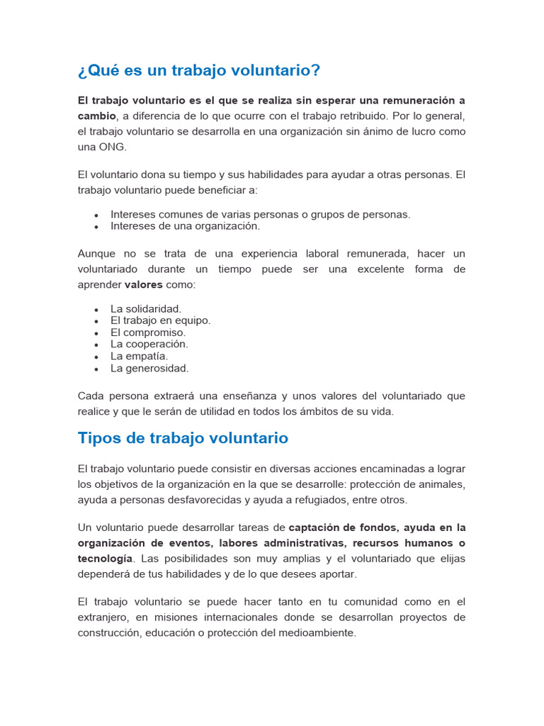 Qué Es Un Trabajo Voluntario | PDF | Trabajar como voluntario | Gestión ...