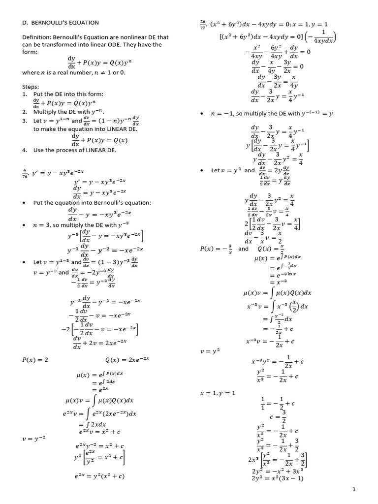Bernoullis Equation | PDF | Subtraction | Mathematical Objects