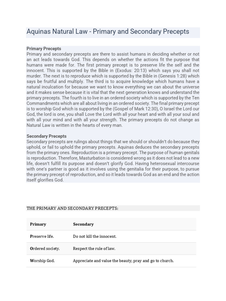 Aquinas' Natural Law: Precepts Explained | PDF | Thomas Aquinas ...