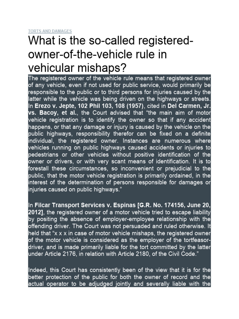 Registered-Owner-Of-The-Vehicle Rule | PDF | Legal Liability | Tort