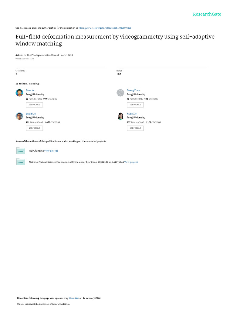 Full Field Deformation Measurement by Videogrammetry Using Self Adaptive Window Matching | PDF ...