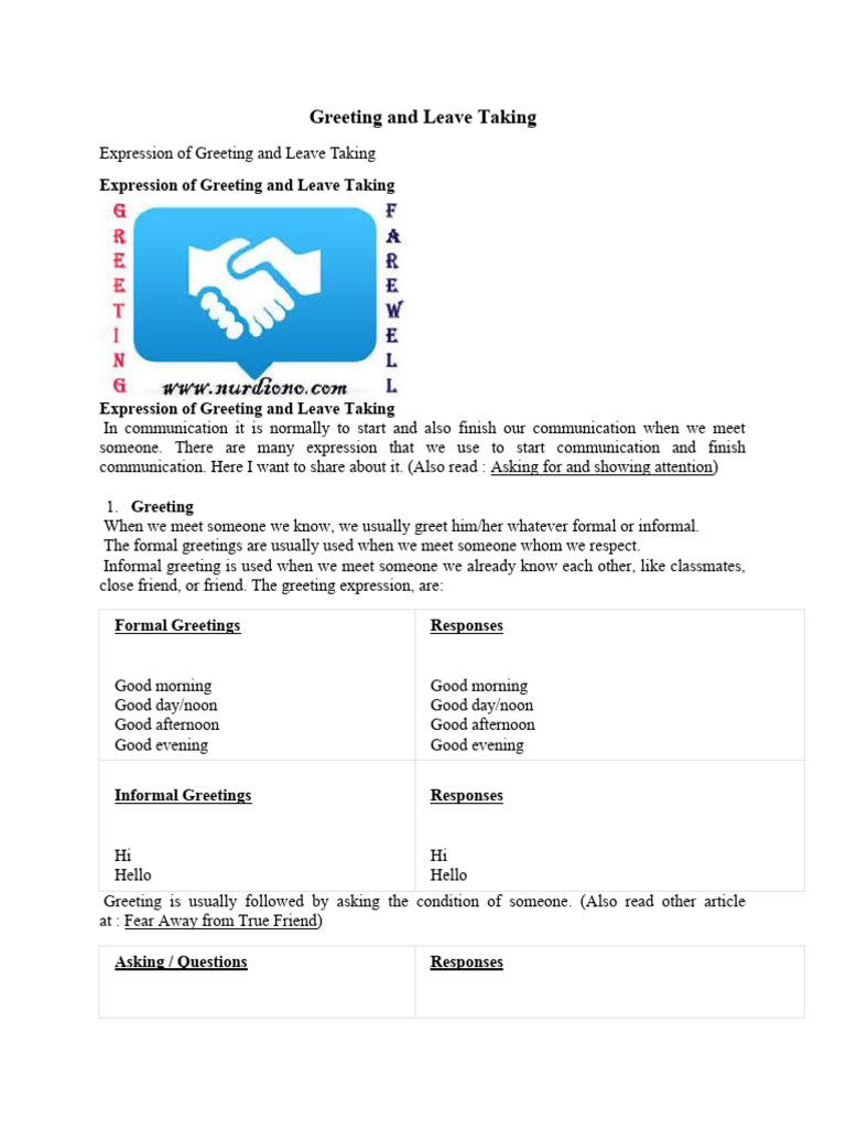 Greeting, Leavetaking, Etc | PDF