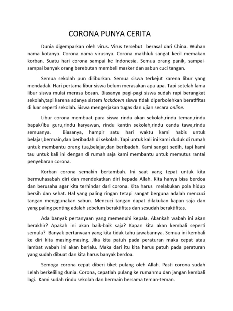 CORONA PUNYA CERITA - Docx Alya Buat | PDF