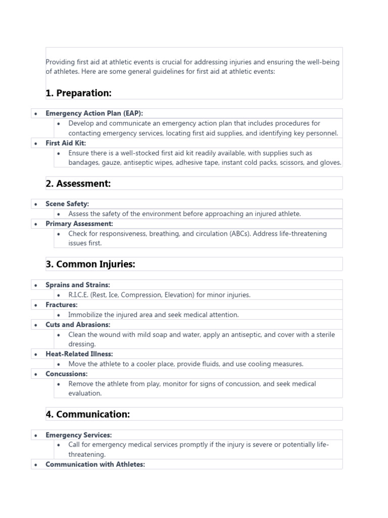 First Aid at Athletic Events | PDF | First Aid | Injury