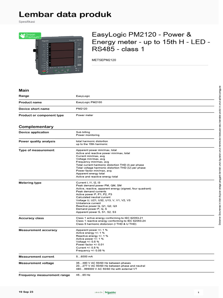 EasyLogic PM2120 Power Meter Specs | PDF | Alternating Current | Electromagnetism