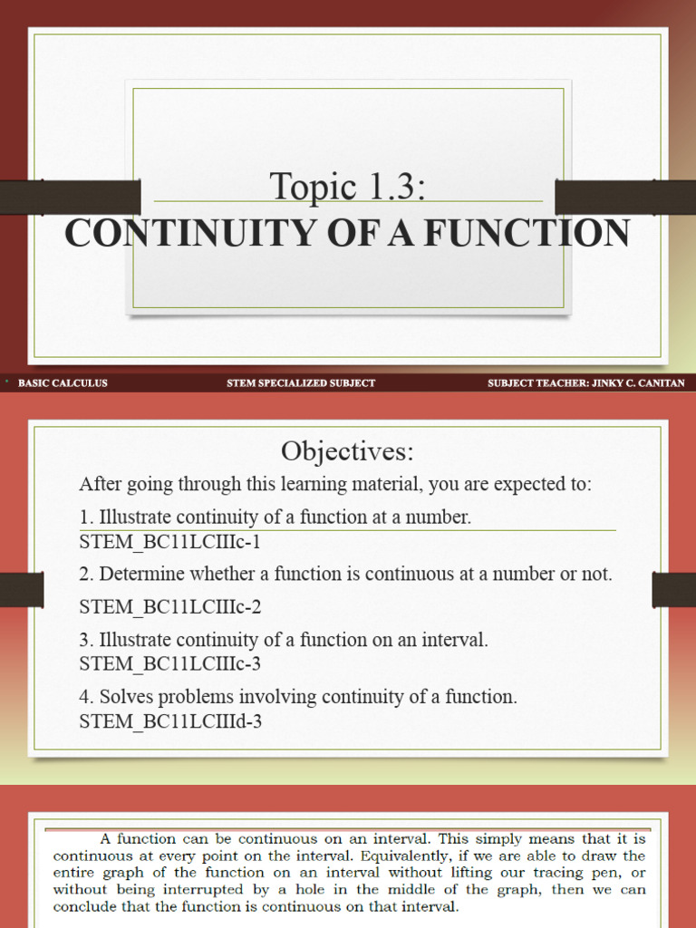 Continuity of A Function | PDF | Teaching Methods & Materials ...