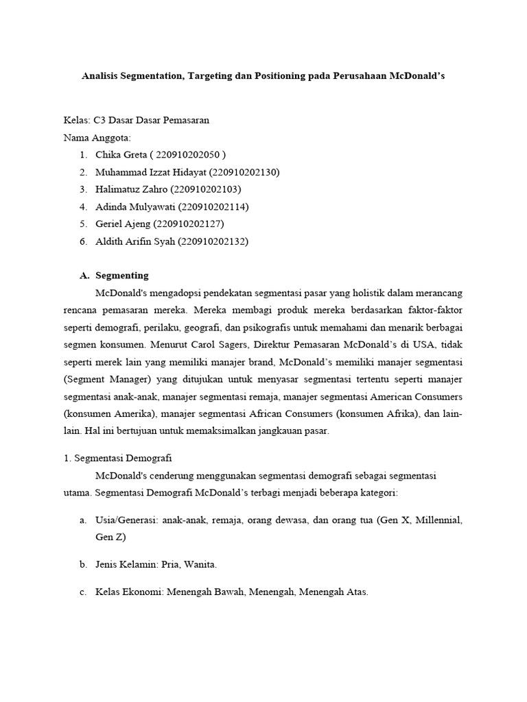 Strategi STP McDonald's | PDF | Karier & Perkembangan | Bisnis