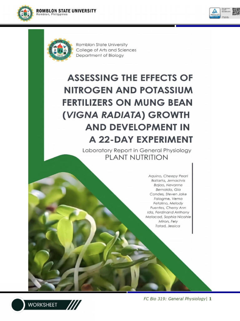 Lab Worksheet 3 | PDF | Plant Nutrition | Nutrients