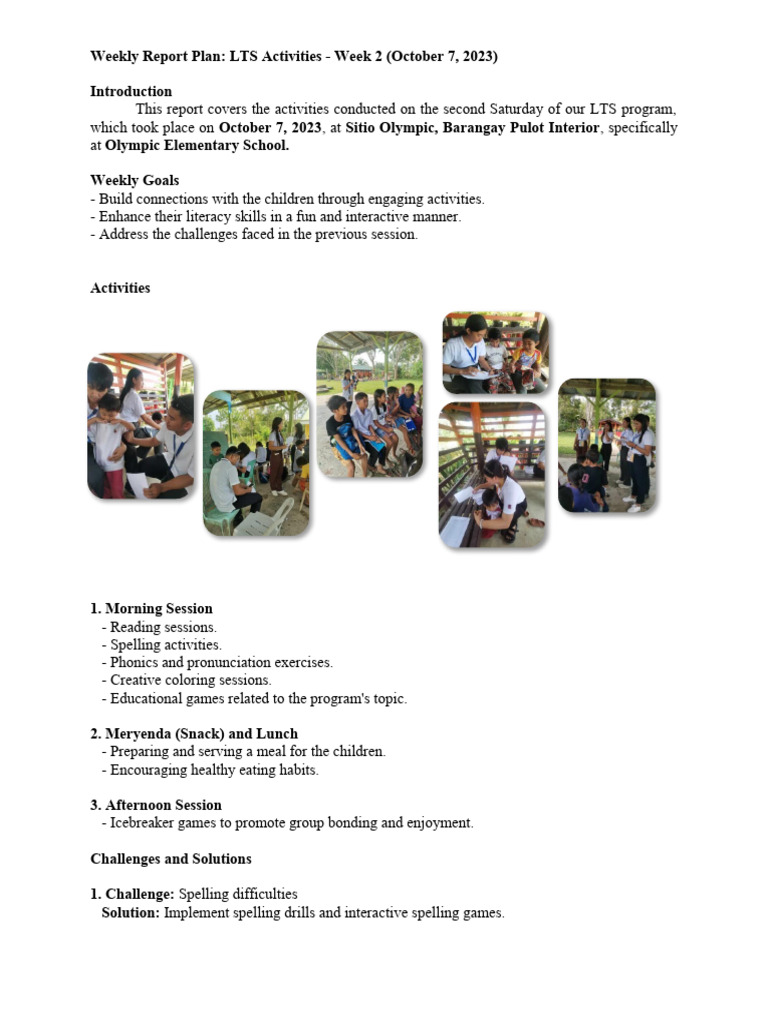 LTS Activities Report: Week 2 Summary | PDF | Literacy | Learning