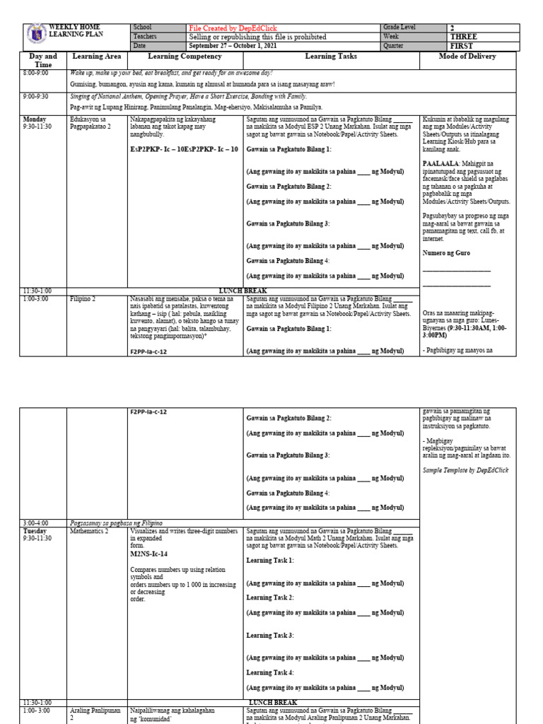 WHLP Grade 2 Q1 Week 3 | PDF