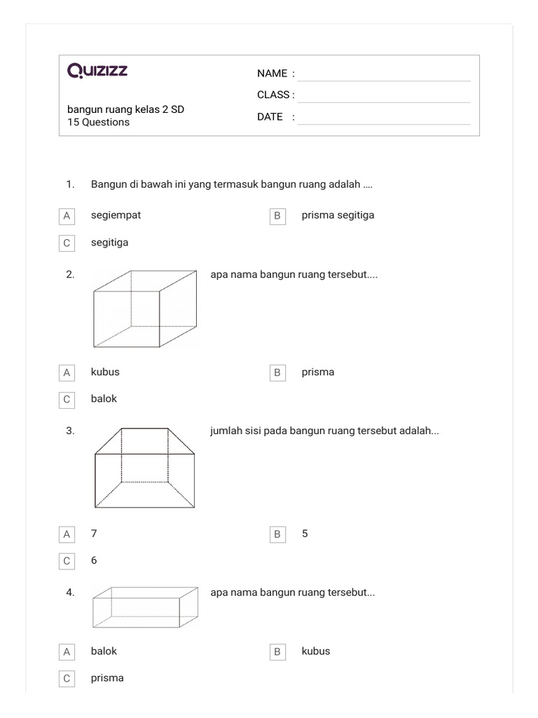Bangun Ruang Kelas 2 SD | PDF