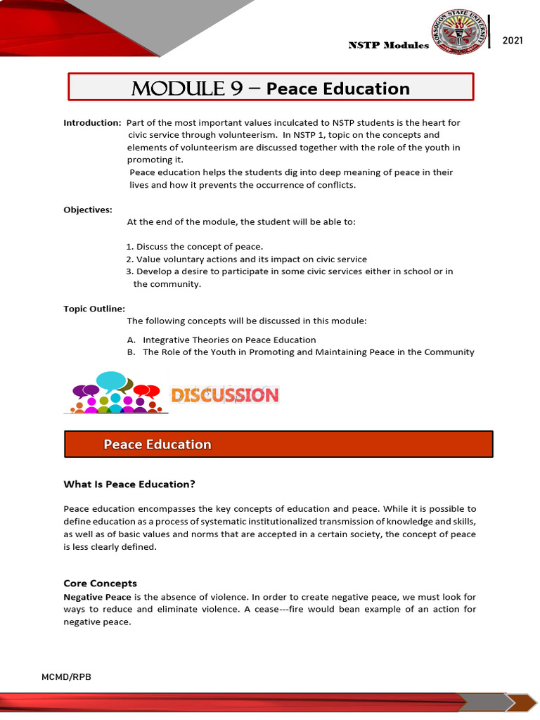 Module 9 Peace Education | PDF | Peacebuilding | Violence