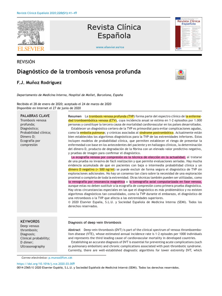 Diagnostico de La Trombosis Venosa Profunda - 2020 - Revista CL Nica Espa Ola | Descargar gratis ...
